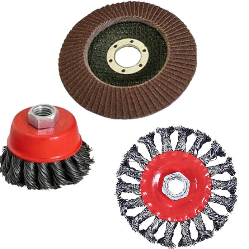 £8.95 80G Flap Disc + Twist Knot Flat Wire Wheel + 75mm Cup Brush Angle Grinder Kit tooltime ...