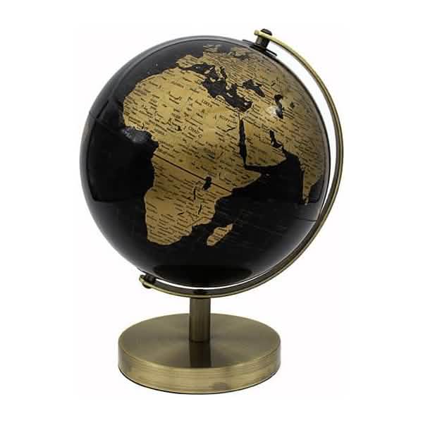 £26.95 Rotating World Globe with Desktop Stand Black & Gold Revolving ...