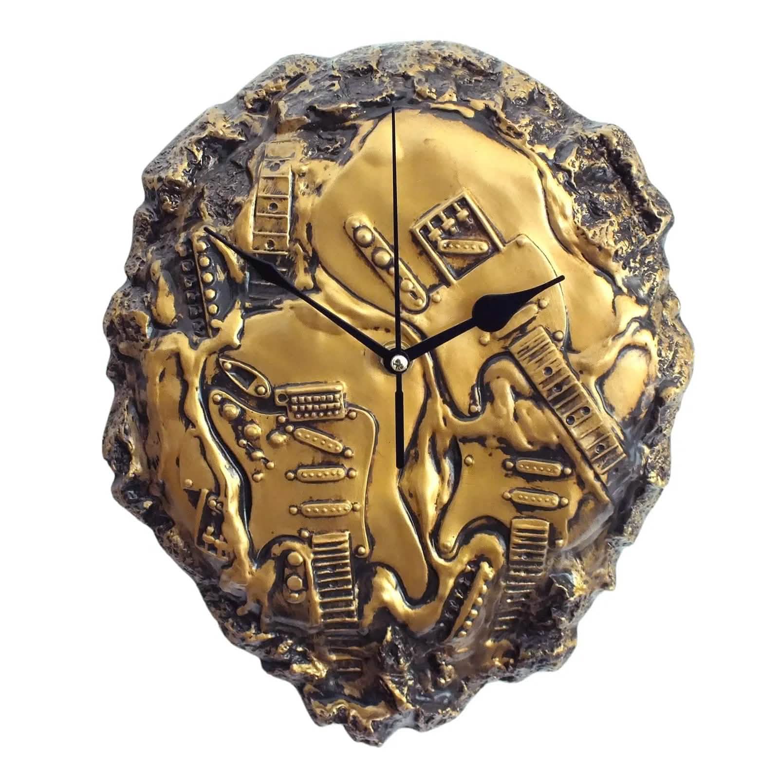 £2.95 10" Wall Mounted Guitar Clock 3D Gold Effect with Quartz Movement ...