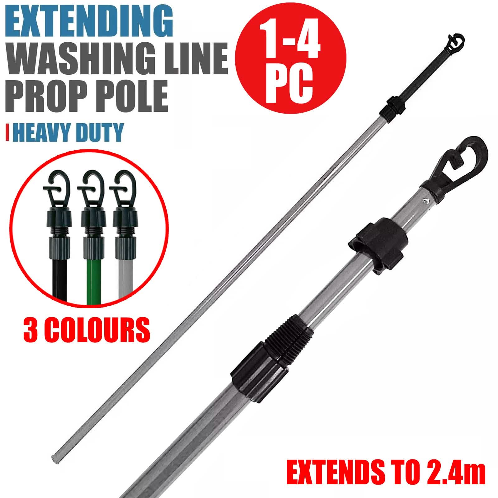 £8.95 2.4m Telescopic Clothes Pole Washing Line Prop | Extendable Twist ...