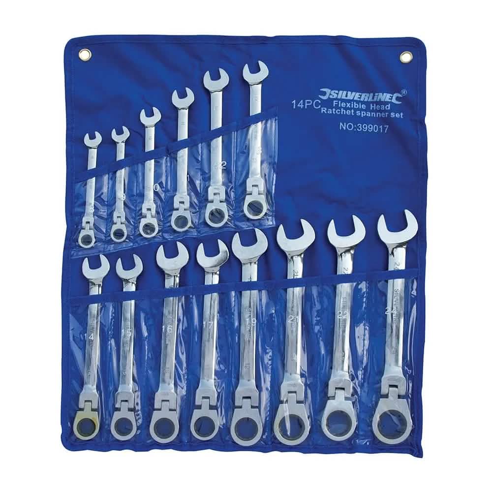 £72.99 Spanner Set Flexible Head Ratchet 8mm - 24mm 14pce Silverline ...