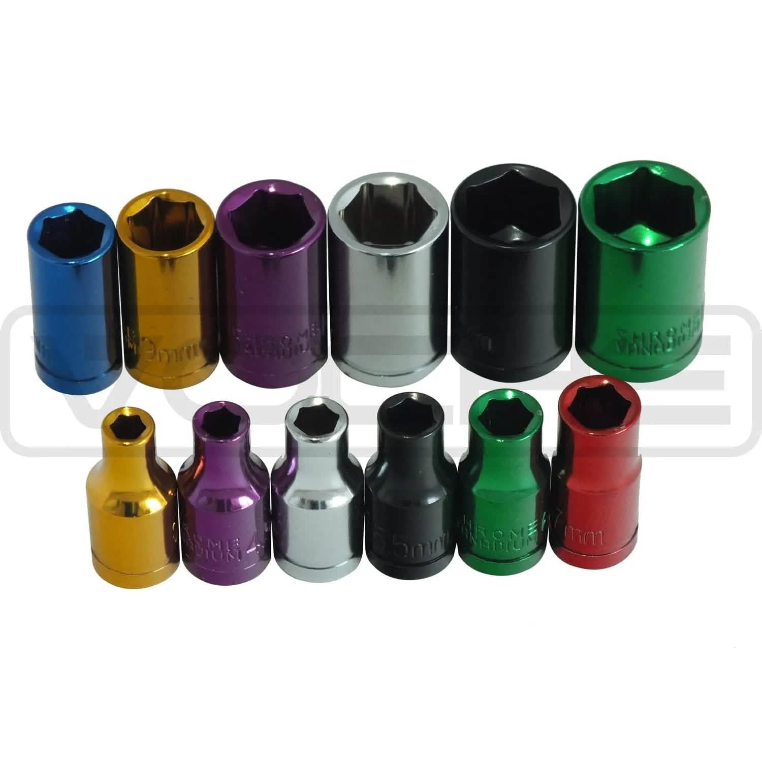 £5.99 VOCHE® PRO 12 PIECE 1/4" SHALLOW DRIVE COLOURED SOCKET SET WITH ...